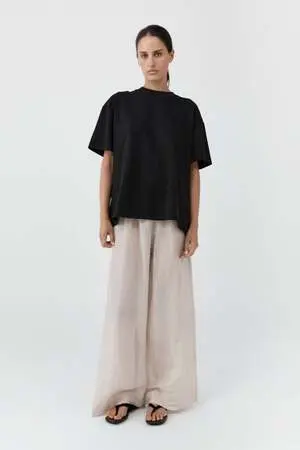 ST. AGNI Woven Check Relaxed Pants - Soft Ash