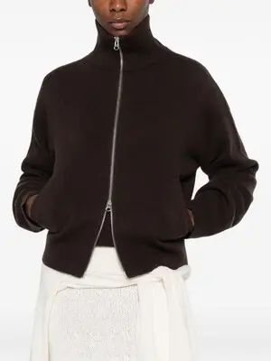 Extreme Cashmere Zip-up High Neck Cardigan - Brown