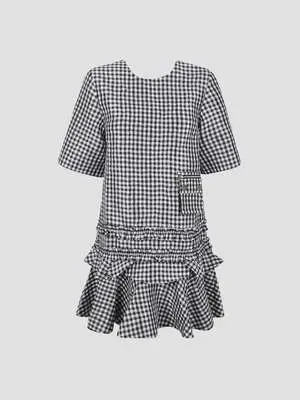 GANNI Textured Check Mini Dress - Black