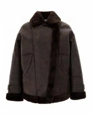 Liu Jo Faux Fur Trim Shearling Coat - Mole Marble