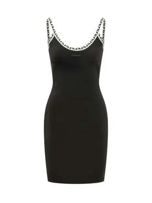 Versace Ribbed Knit Mini Dress With Logo Straps