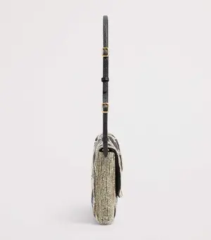 Valentino Garavani Small Linen Beaded Shoulder Bag - Black