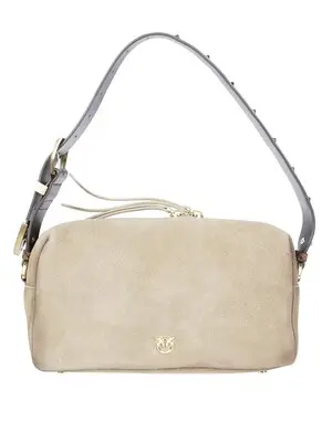 Pinko Three-compartment Suede Shoulder Bag - Marrone