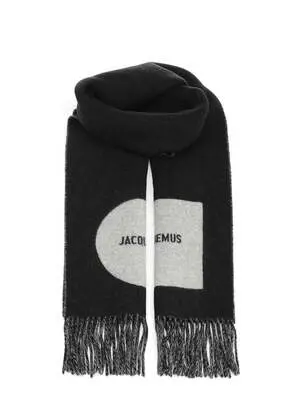Jacquemus Virgin Wool Logo Scarf - Black