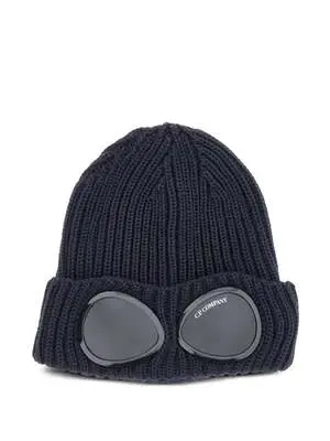 C.P. COMPANY Ribbed Wool Goggle-lens Knit Hat With Stitched Logo Label - Blu
