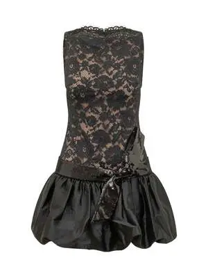 SELF-PORTRAIT Inspired Lace Bubble Hem Mini Dress - Black