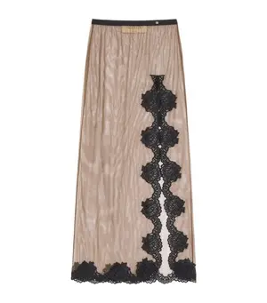 Valentino Garavani Sheer Lace-trim Maxi Skirt - Grey