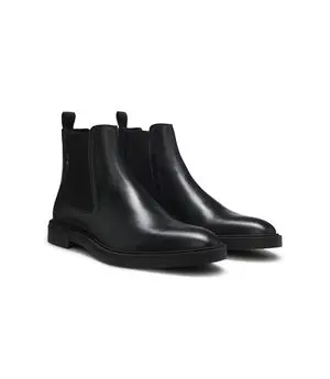 BOSS Chelsea Boots In Polished Leather With Signature Stitching - Black
