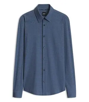 BOSS Slim-fit Shirt In Printed Performance-stretch Jersey - Light Blue