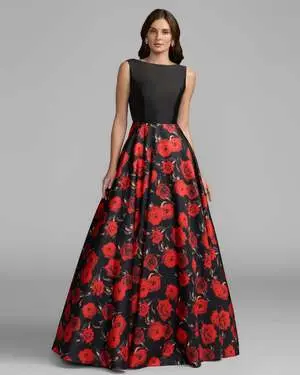 Mac Duggal Floral Print Ball Gown - Black