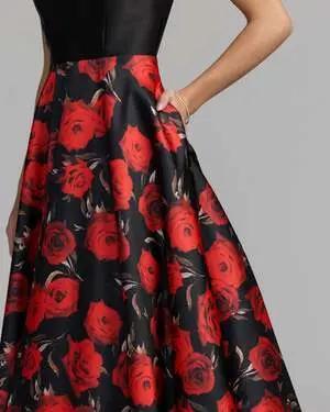 Mac Duggal Floral Print Ball Gown