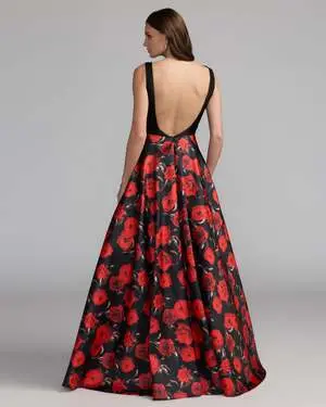Mac Duggal Floral Print Ball Gown