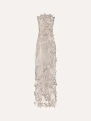 Oscar De La Renta Strapless Embroidered Cocktail Dress - Silver