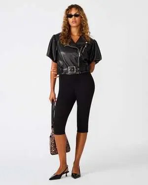 Steve Madden Madlin Faux Leather Cropped Jacket - Black