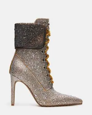 Steve Madden Morals Silver Rhinestones Lace-up Booties - Silver Multi