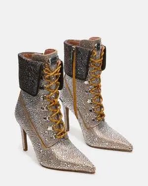 Steve Madden Morals Silver Rhinestones Lace-up Booties