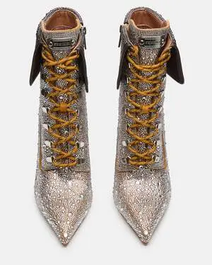 Steve Madden Morals Silver Rhinestones Lace-up Booties