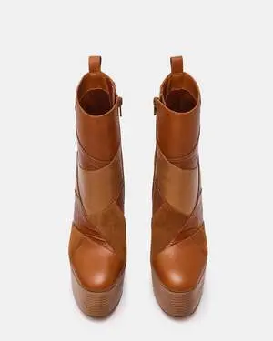 Steve Madden Semona Vintage Tan Patchwork Block Heel Booties
