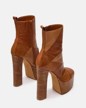 Steve Madden Semona Vintage Tan Patchwork Block Heel Booties