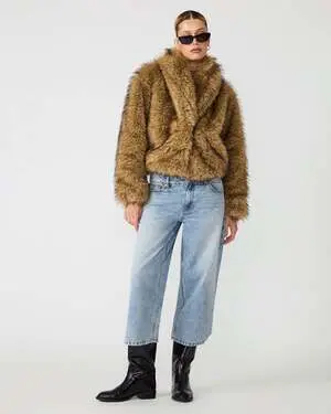 Steve Madden Roe Coat Long Sleeve Faux Fur Jackets & Coats - Honey