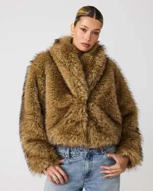 Steve Madden Roe Coat Long Sleeve Faux Fur Jackets & Coats