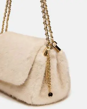 Steve Madden Faux Fur Shoulder Bag With Chain Strap