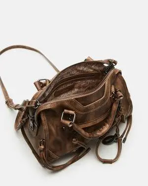 Steve Madden Riggs Satchel Bag - Brown Distressed