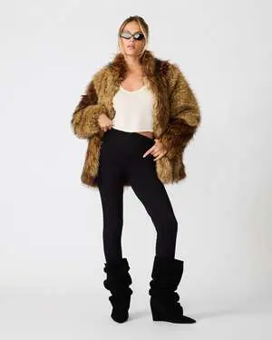 Steve Madden Norie Faux Fur Patchwork Coat - Honey