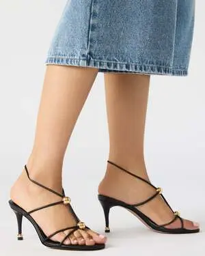 Steve Madden Ramos Thong Stiletto Heels With Gold Tone Hardware - Black