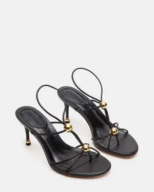 Steve Madden Ramos Thong Stiletto Heels With Gold Tone Hardware - Black