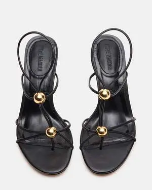 Steve Madden Ramos Thong Stiletto Heels With Gold Tone Hardware - Black