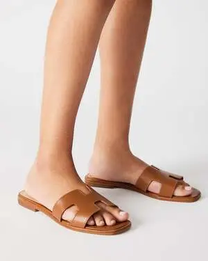 Steve Madden Hadyn Square Toe Cutout Slide Sandals - Cognac