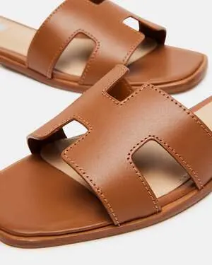 Steve Madden Hadyn Square Toe Cutout Slide Sandals - Cognac