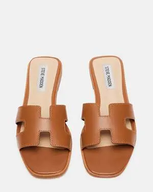 Steve Madden Hadyn Square Toe Cutout Slide Sandals - Cognac