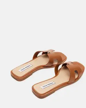 Steve Madden Hadyn Square Toe Cutout Slide Sandals - Cognac