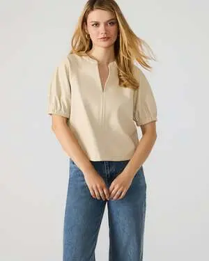 Steve Madden Short Sleeve Faux Leather Top - Bone