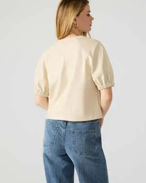 Steve Madden Short Sleeve Faux Leather Top - Bone