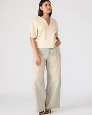 Steve Madden Short Sleeve Faux Leather Top - Bone
