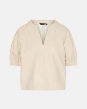 Steve Madden Short Sleeve Faux Leather Top - Bone