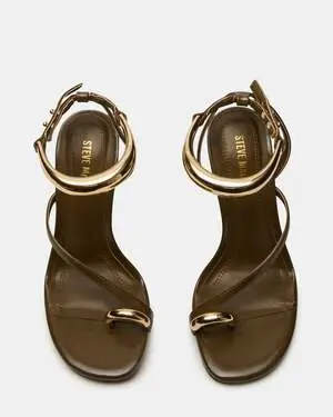 Steve Madden Strappy Stiletto Heels With Gold Tone Hardware - Olive