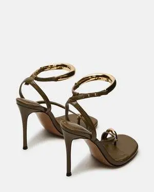 Steve Madden Strappy Stiletto Heels With Gold Tone Hardware - Olive