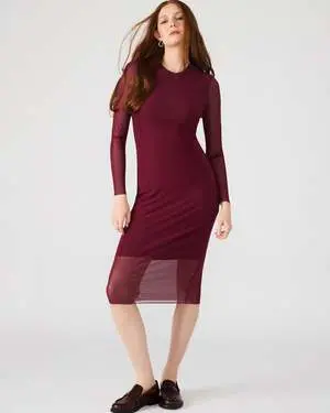 Steve Madden Hailee Dress Long Sleeve Mesh Dresses - Wine