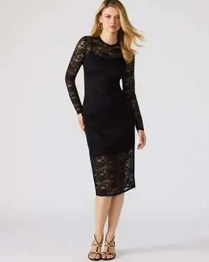 Steve Madden Hailee Lace Dress Long Sleeve Mesh Dresses - Black