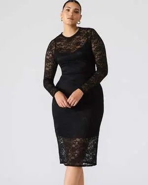 Steve Madden Hailee Lace Dress Long Sleeve Mesh Dresses