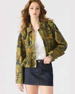 Steve Madden Sloan Jacket Camouflage Long Sleeve Button Up Jackets & Coats - Everglade