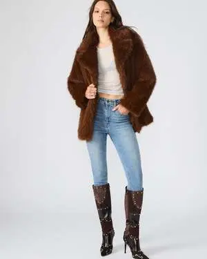 Steve Madden Kindra Coat Long Sleeve Faux Fur Jackets & Coats