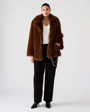 Steve Madden Kindra Coat Long Sleeve Faux Fur Jackets & Coats