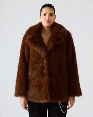 Steve Madden Kindra Coat Long Sleeve Faux Fur Jackets & Coats