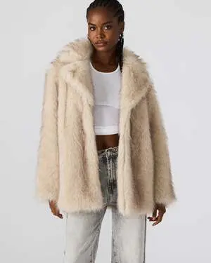Steve Madden Kindra Coat Long Sleeve Faux Fur Jackets & Coats - Natural