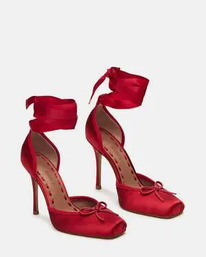 Steve Madden Larina Lace-up Heels - Red Satin